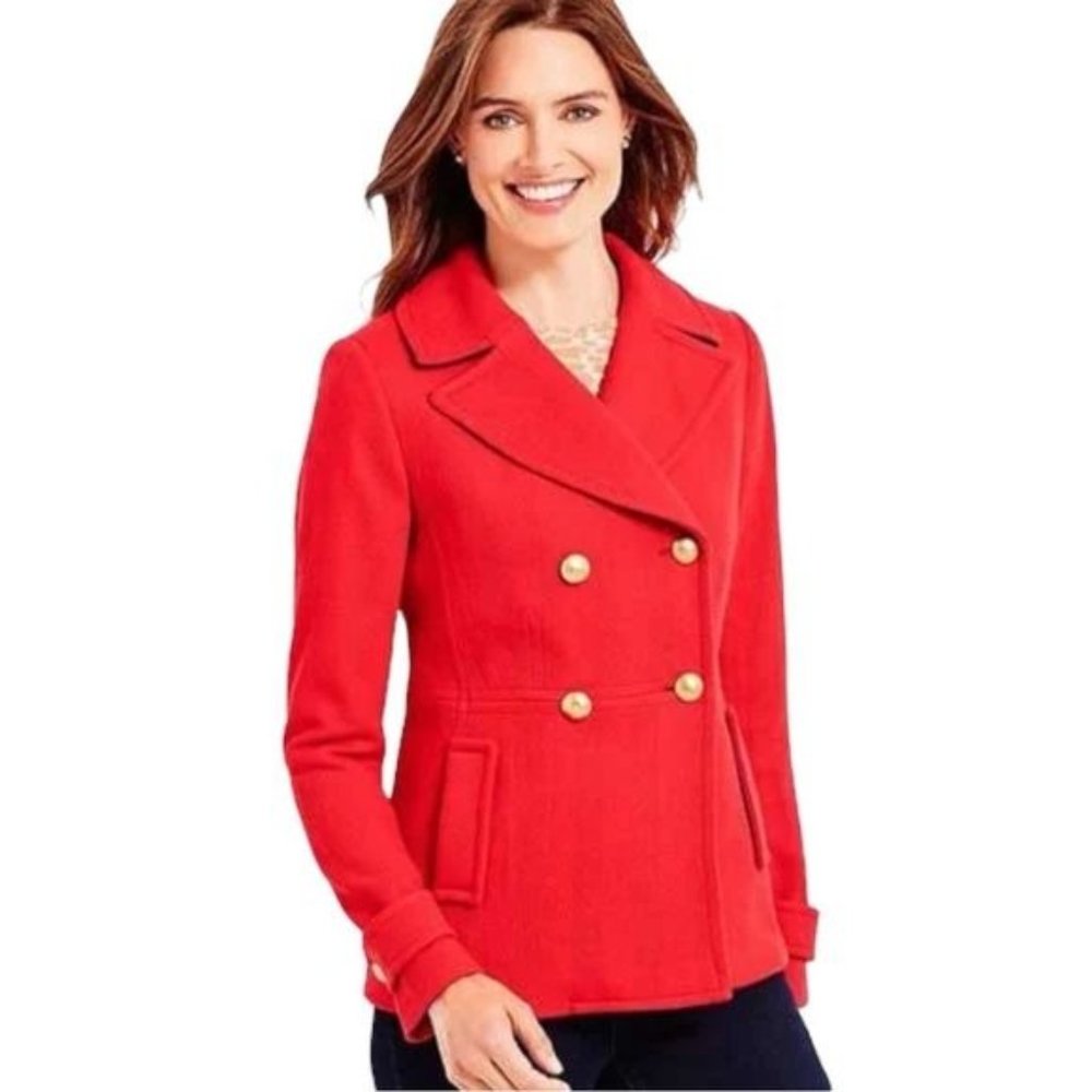 Talbots Double-Breasted Peacoat In Red Size 4 - Gem